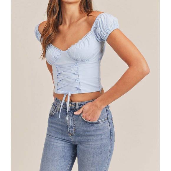 Mable | Tops | New Mable Lace Up Crop Top In Light Blue | Poshmark
